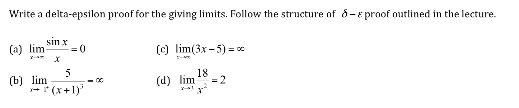 Solved Write a delta-epsilon proof for the giving limits. | Chegg.com