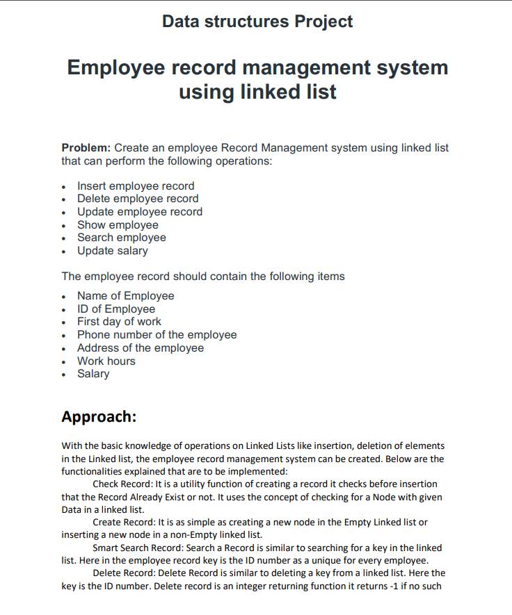 Solved Data structures Project Employee record management | Chegg.com