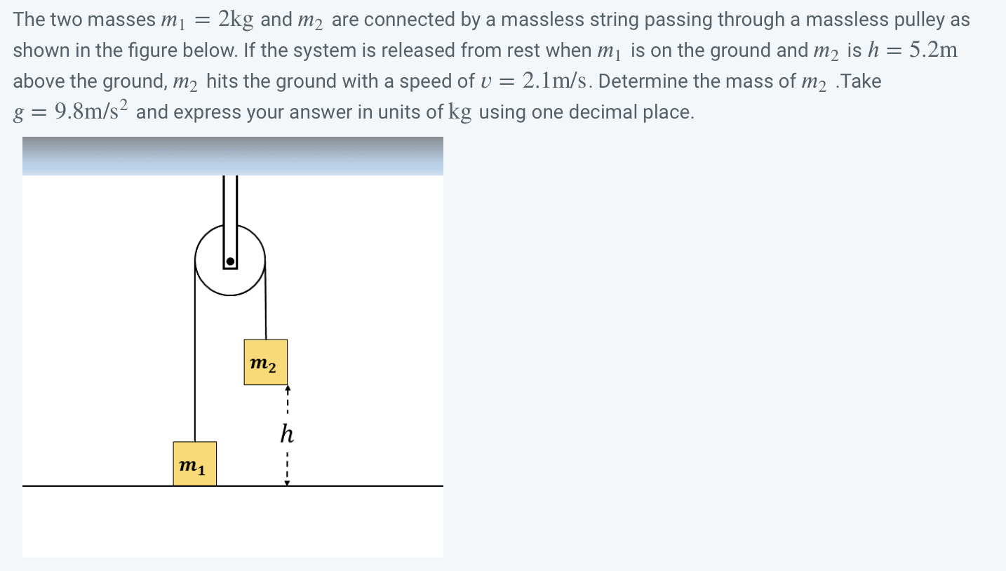 Solved The two masses m1=2 kg and m2 are connected by a | Chegg.com