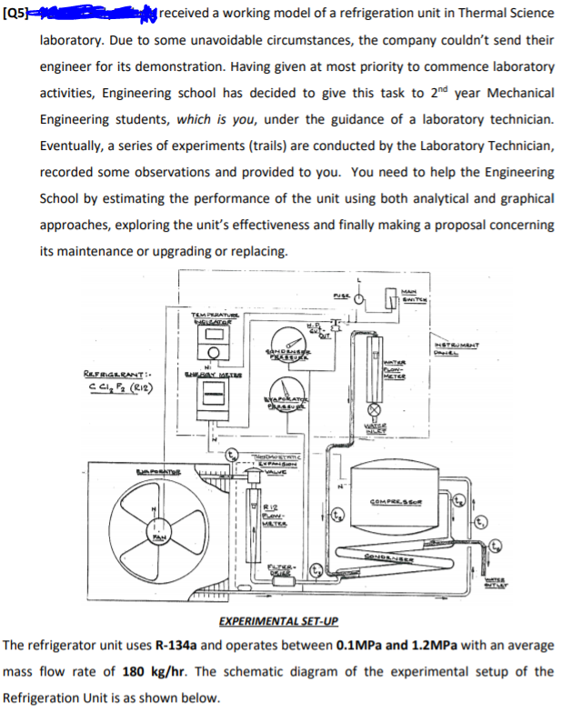 Solved [Q5 received a working model of a refrigeration unit | Chegg.com