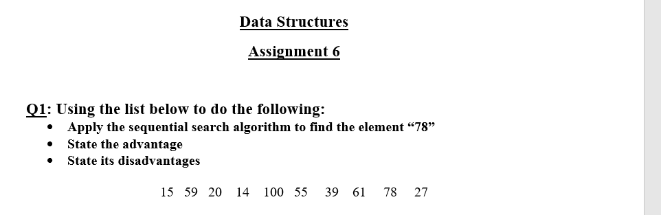 Solved Data Structures Assignment 6 Q1: Using the list below | Chegg.com