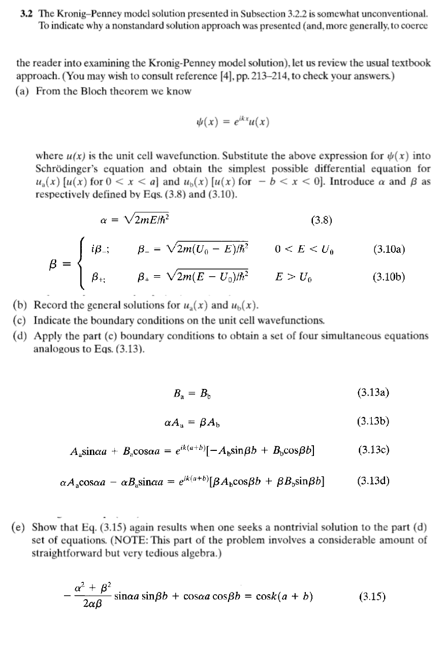 3.2 The Kronig-Penney model solution presented in | Chegg.com