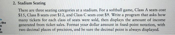 Solved 2. Stadium Seating There are three seating categories | Chegg.com