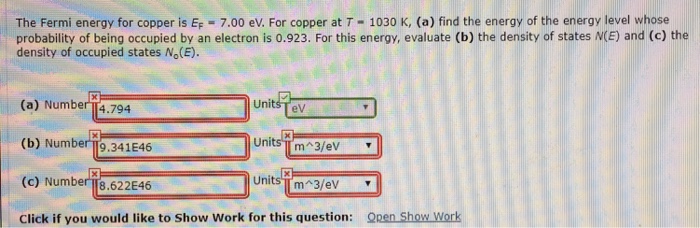 Solved The Fermi energy for copper is Er 7.00 ev. For copper | Chegg.com