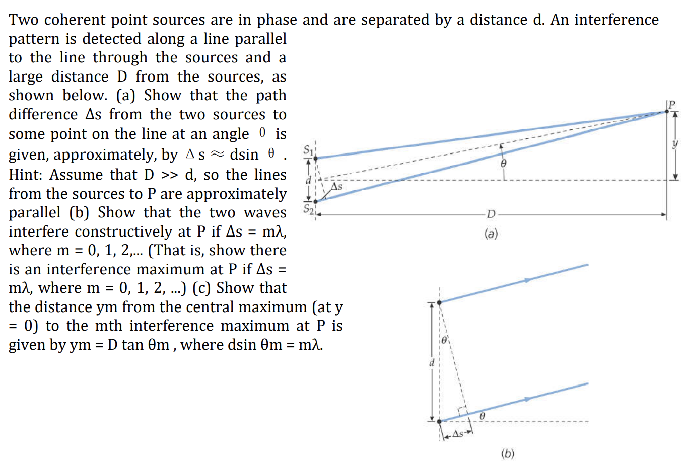 Solved ө Two coherent point sources are in phase and are | Chegg.com