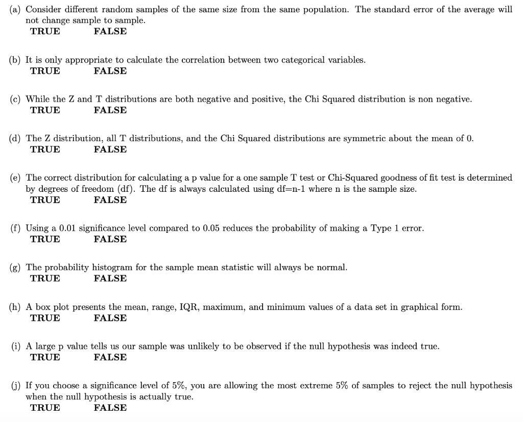 Solved 1. Mark each of the following statements as | Chegg.com