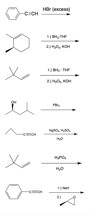 Solved HBr (excess) -CECH 1.) BH3-THE 2.) H202, KOH 1.) BH3 | Chegg.com