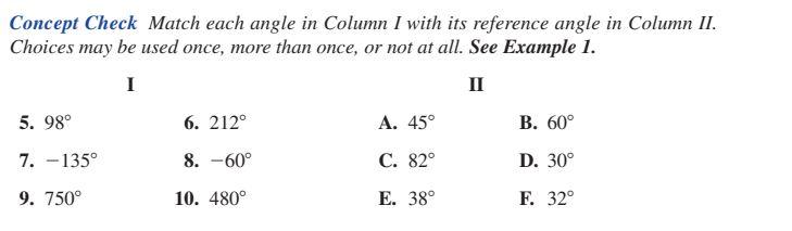 Solved Concept Check Match each angle in Column I with its | Chegg.com