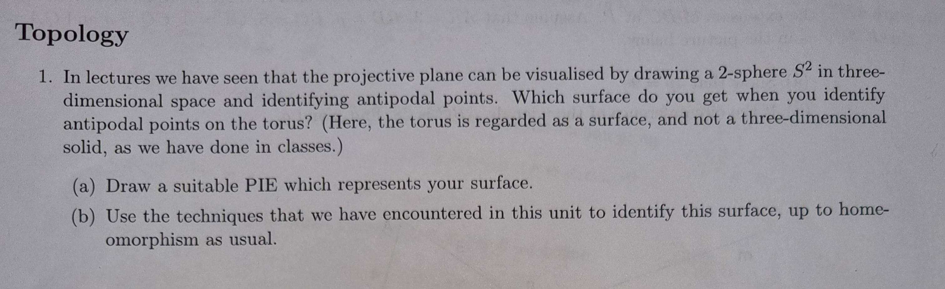 Solved 1. In lectures we have seen that the projective plane | Chegg.com