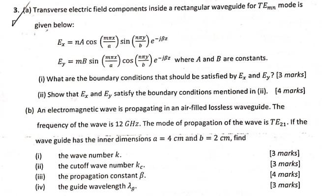 Solved (a) Transverse electric field components inside a | Chegg.com