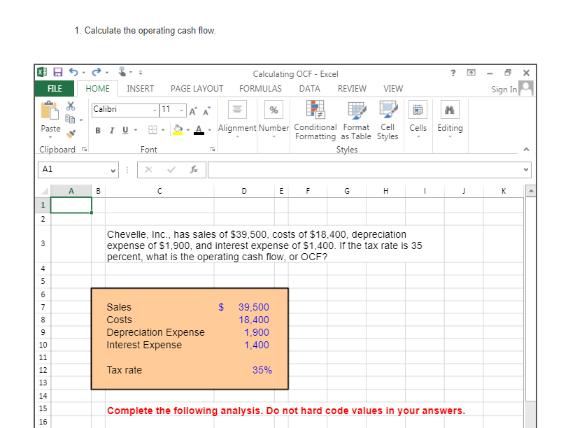 Solved 1. Calculate the operating cash flow. ? x - 6 Sign In | Chegg.com