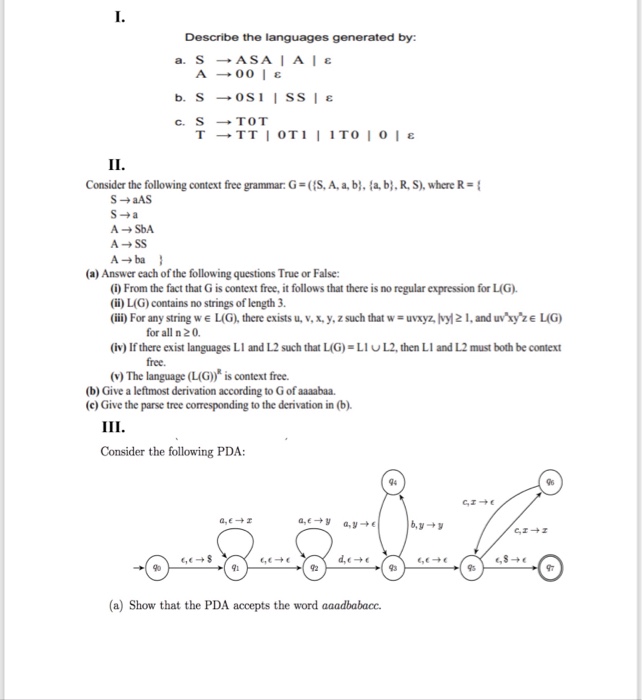 Solved I. Consider the following context free grammar G-(IS, | Chegg.com Solved I. Consider the following context free grammar G-(IS, | Chegg.com