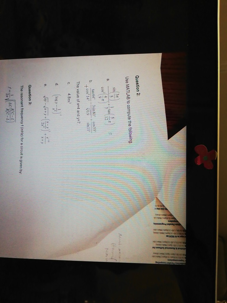 Solved Question 2: Use MATLAB to compute the following. tan | Chegg.com