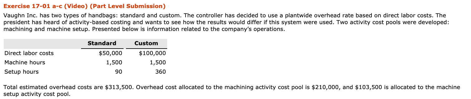 Solved Exercise 17-01 a-c (Video) (Part Level Submission) | Chegg.com