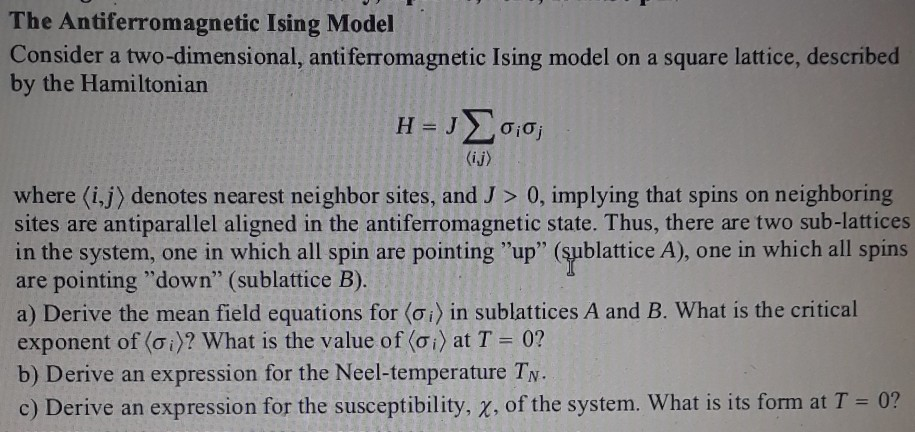 Solved The Antiferromagnetic Ising Model Consider A