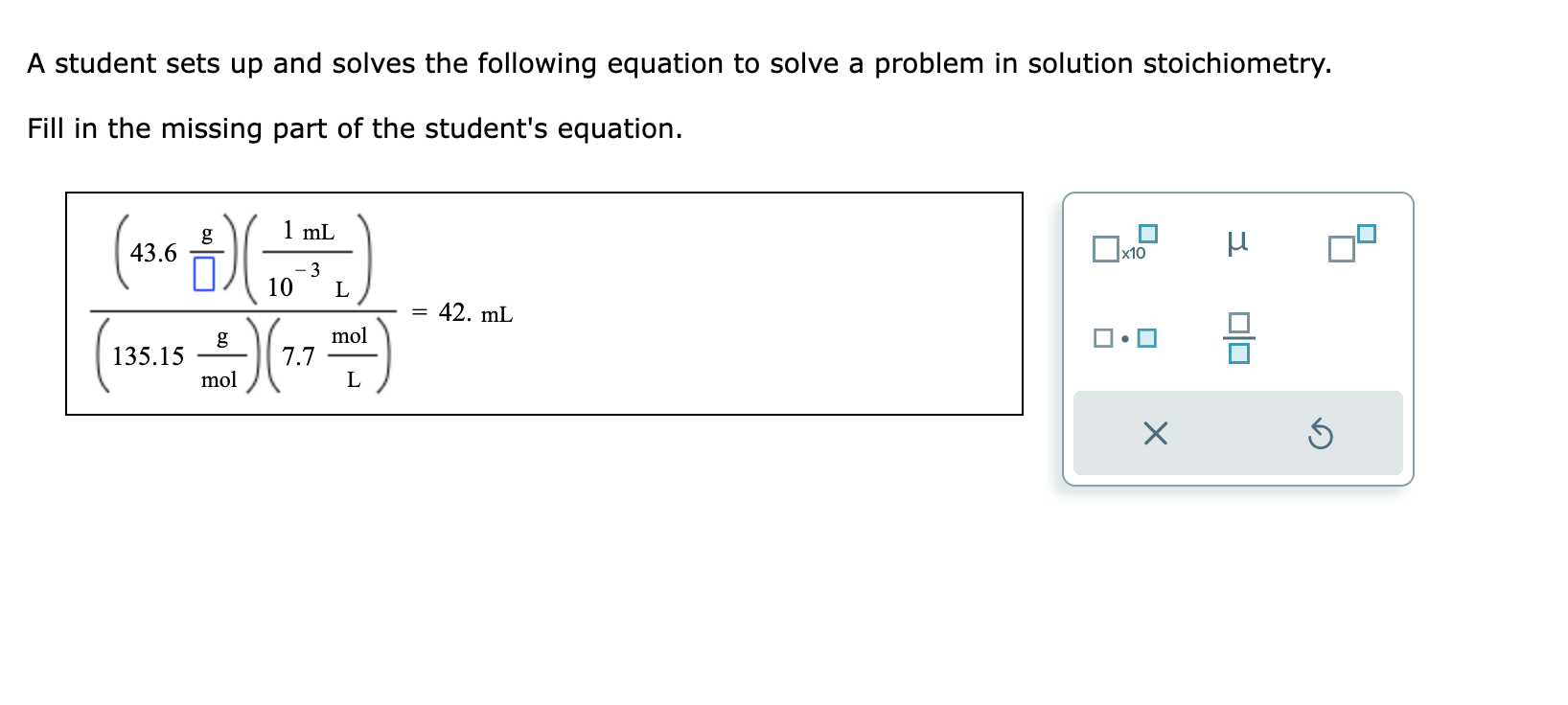 Solved A student sets up and solves the following equation | Chegg.com