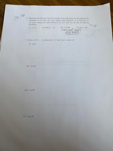 Solved Ch.16 6. Rewrite each function below in terms of its | Chegg.com