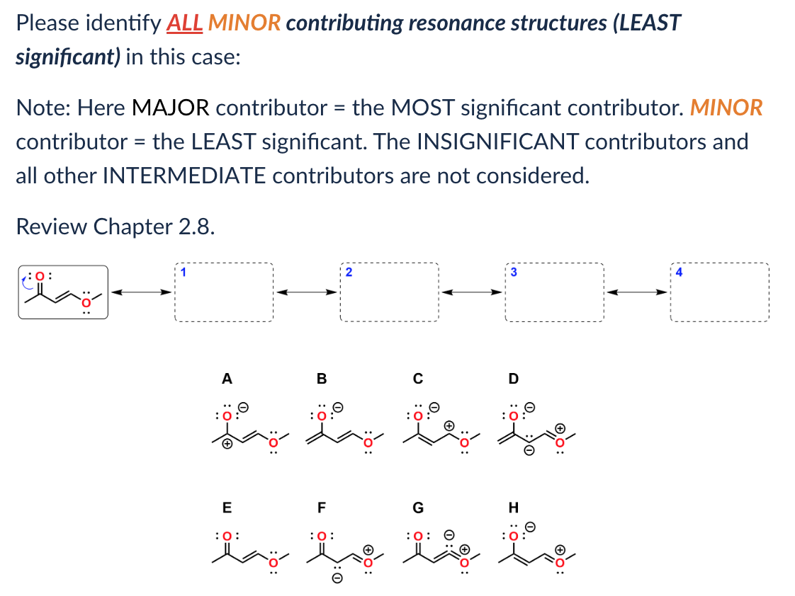 Solved Please identify ALL MINOR contributing resonance | Chegg.com