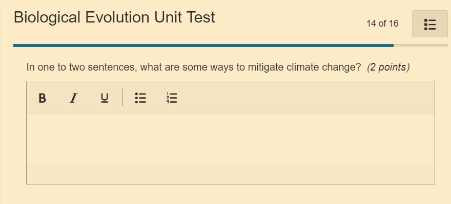 Solved Biological Evolution Unit Test 14 of 16 In one to two | Chegg.com