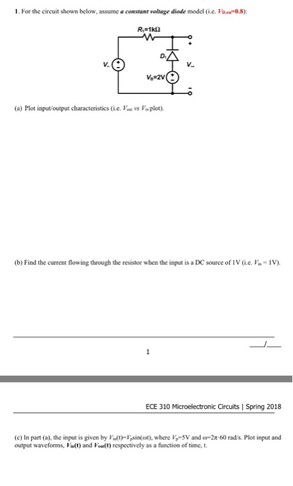 Solved 1. For the circuit shown below, assume a constant | Chegg.com