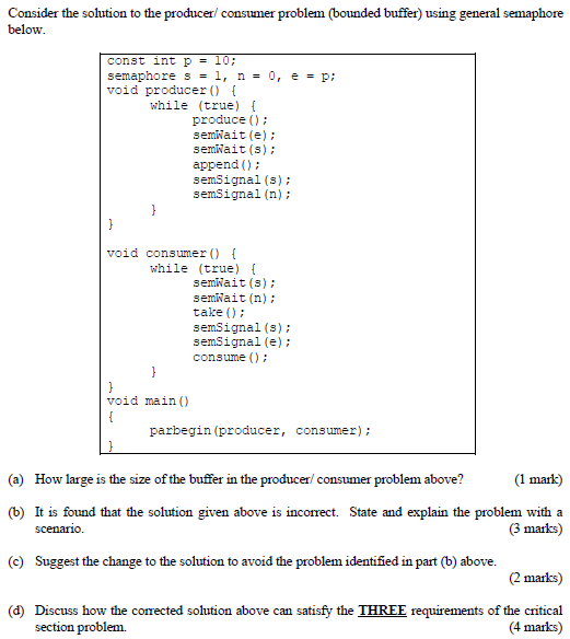 Solved Consider the solution to the producer/consumer | Chegg.com