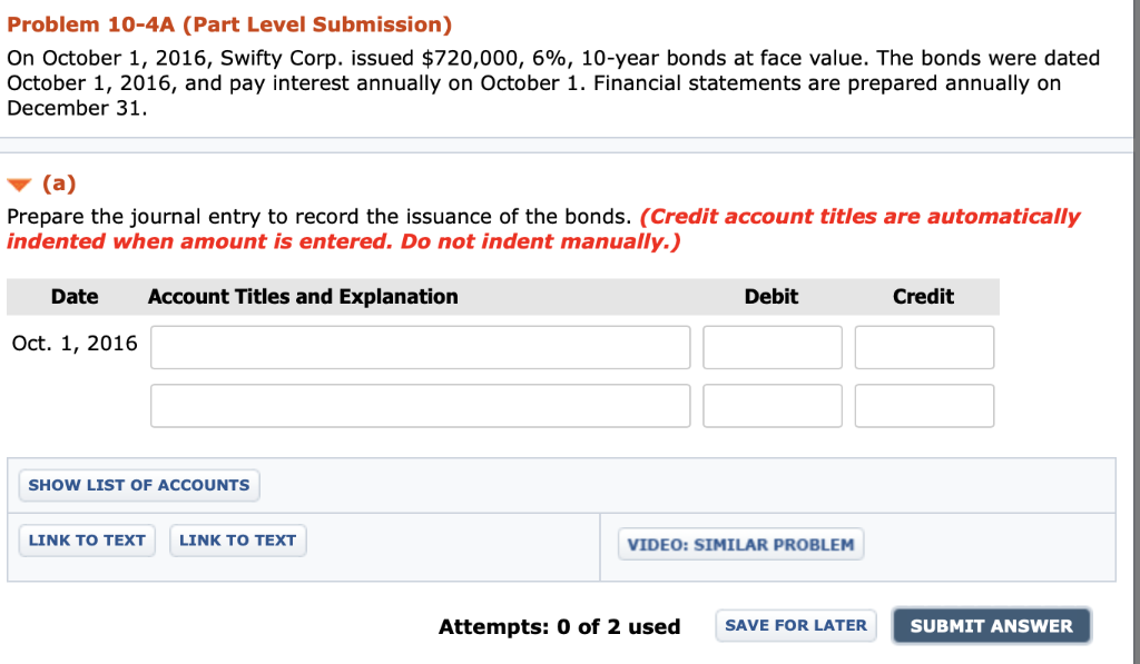 Solved Problem 10-4A (Part Level Submission) On October 1, | Chegg.com