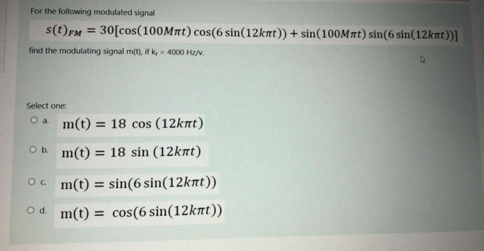 Solved For the following modulated signal | Chegg.com