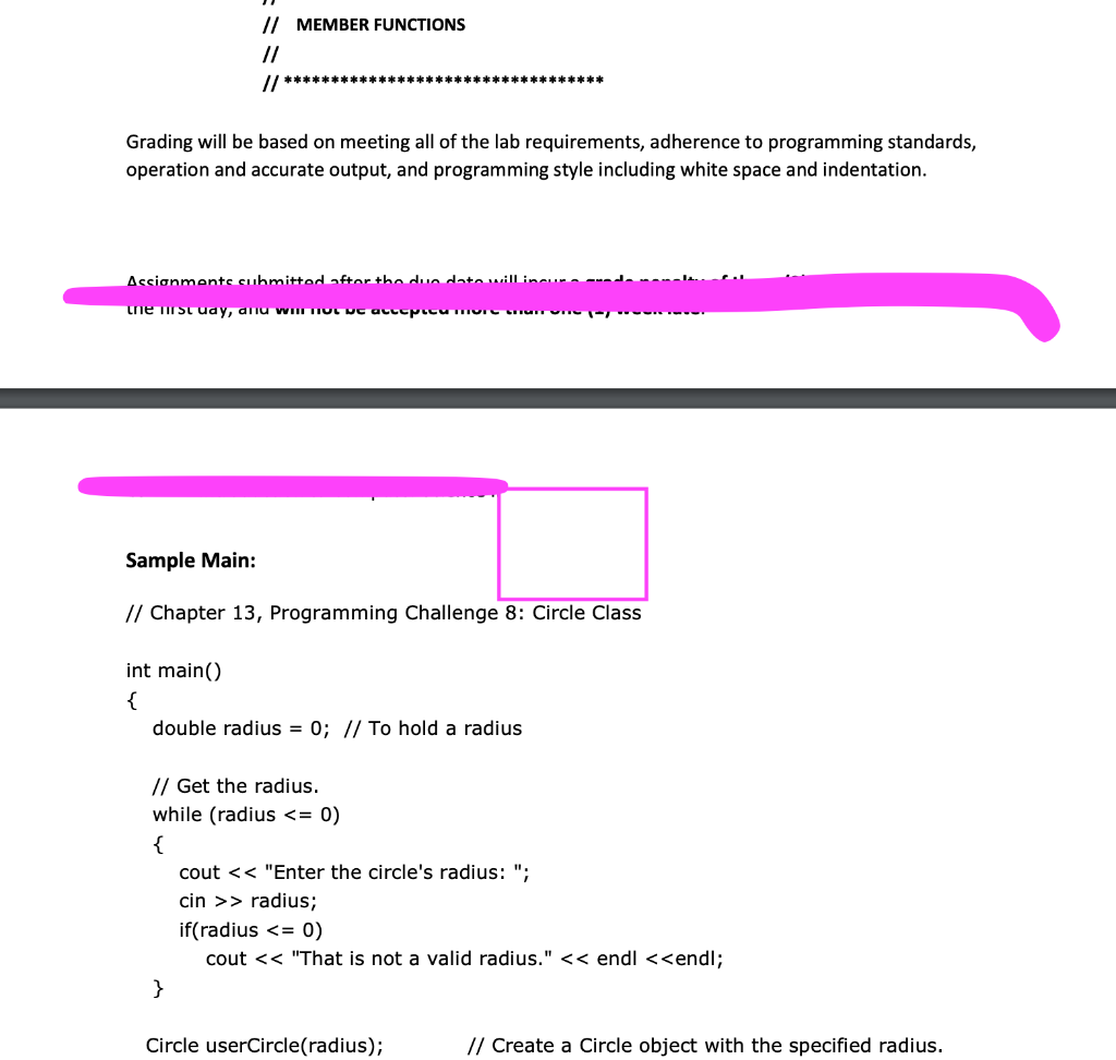 Solved Create a circle class in a separate header file that | Chegg.com