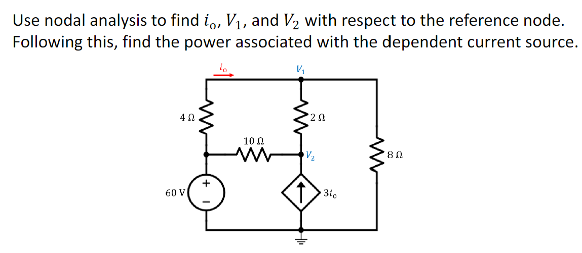 Solved Use nodal analysis to find i0,V1, ﻿and V2 ﻿with | Chegg.com
