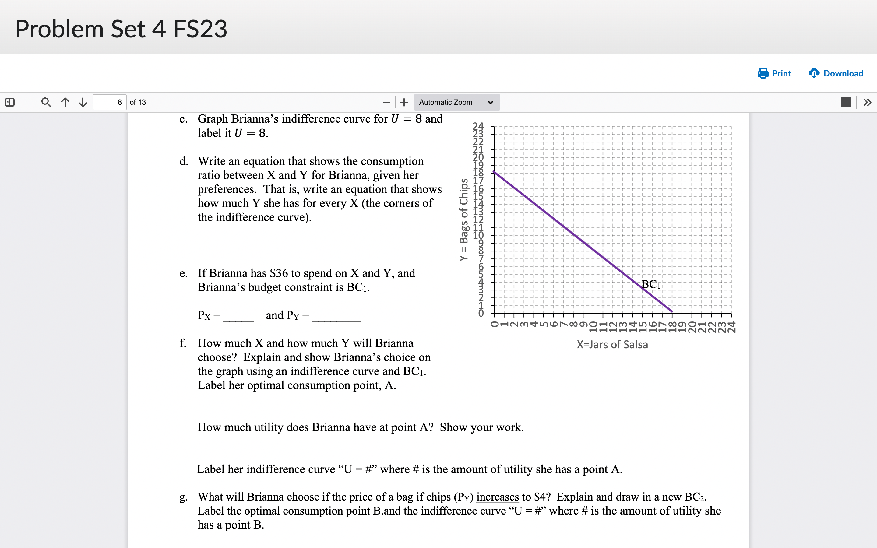Solved c. Graph Brianna's indifference curve for U=8 and | Chegg.com