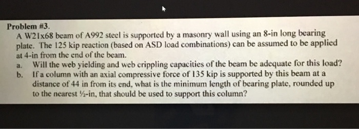 Solved Problem #3. A W21x68 beam of A992 steel is supported | Chegg.com