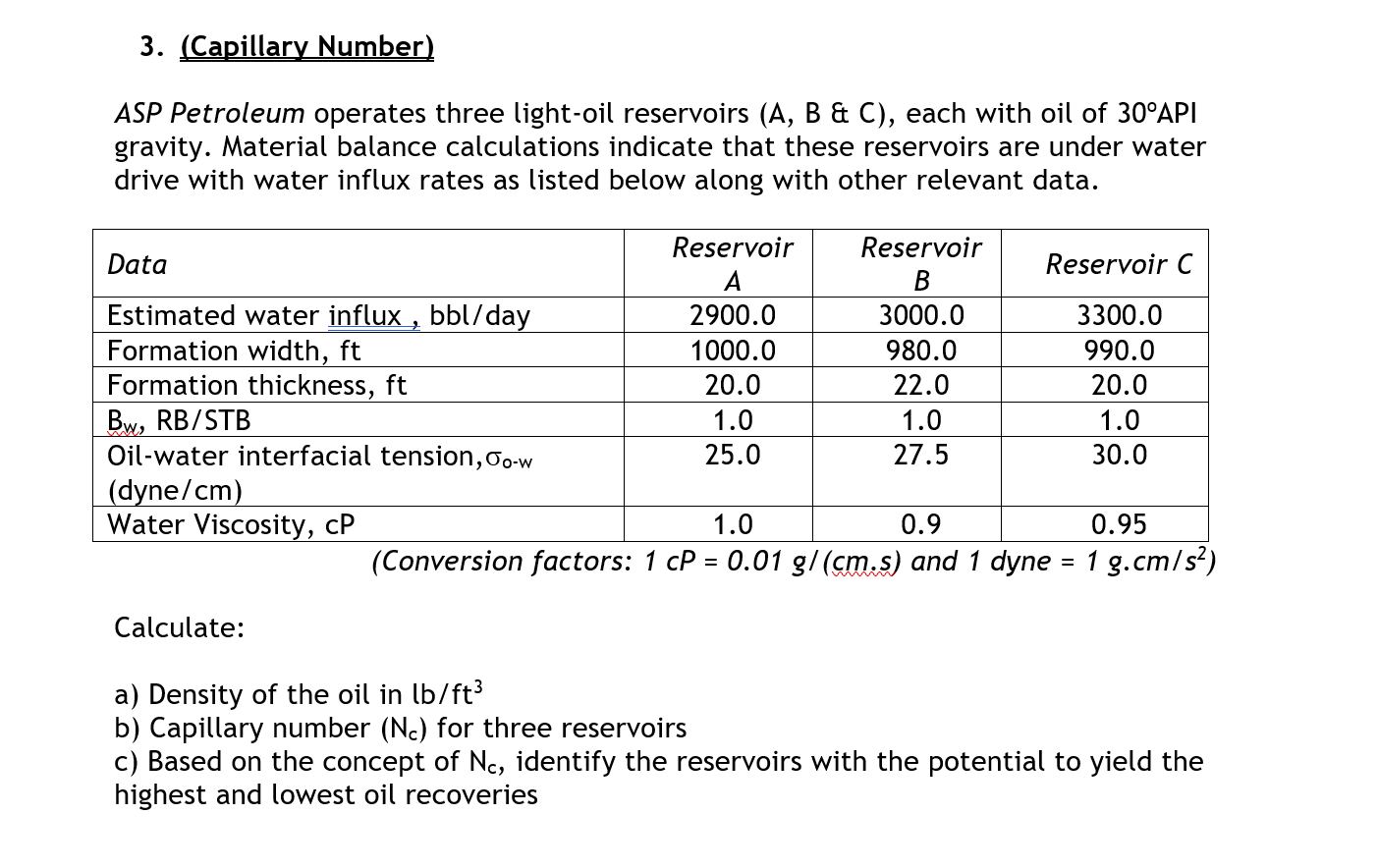 3. (Capillary Number) ASP Petroleum operates three | Chegg.com