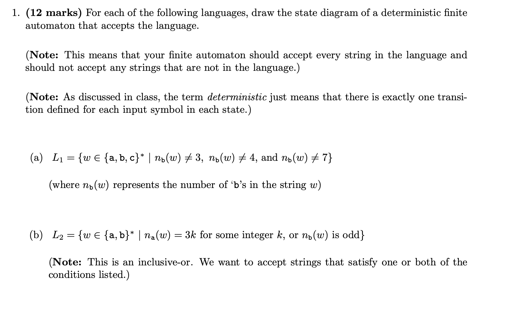 Solved 1. (12 marks) For each of the following languages, | Chegg.com
