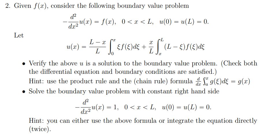 Solved Given f(x), consider the following boundary value | Chegg.com