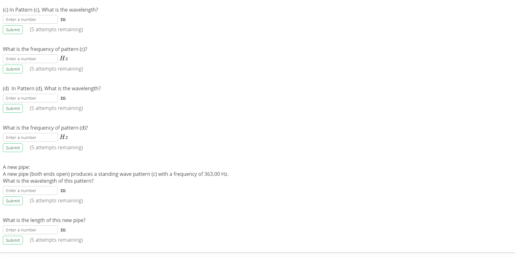 Solved Standing Waves in a Pipe - Both Ends Open Pattern (a) | Chegg.com