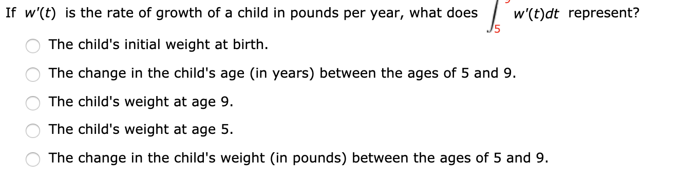 Solved If W t Is The Rate Of Growth Of A Child In Pounds Chegg solved-if-w-t-is-the-rate-of-growth-of-a-child-in-pounds-chegg