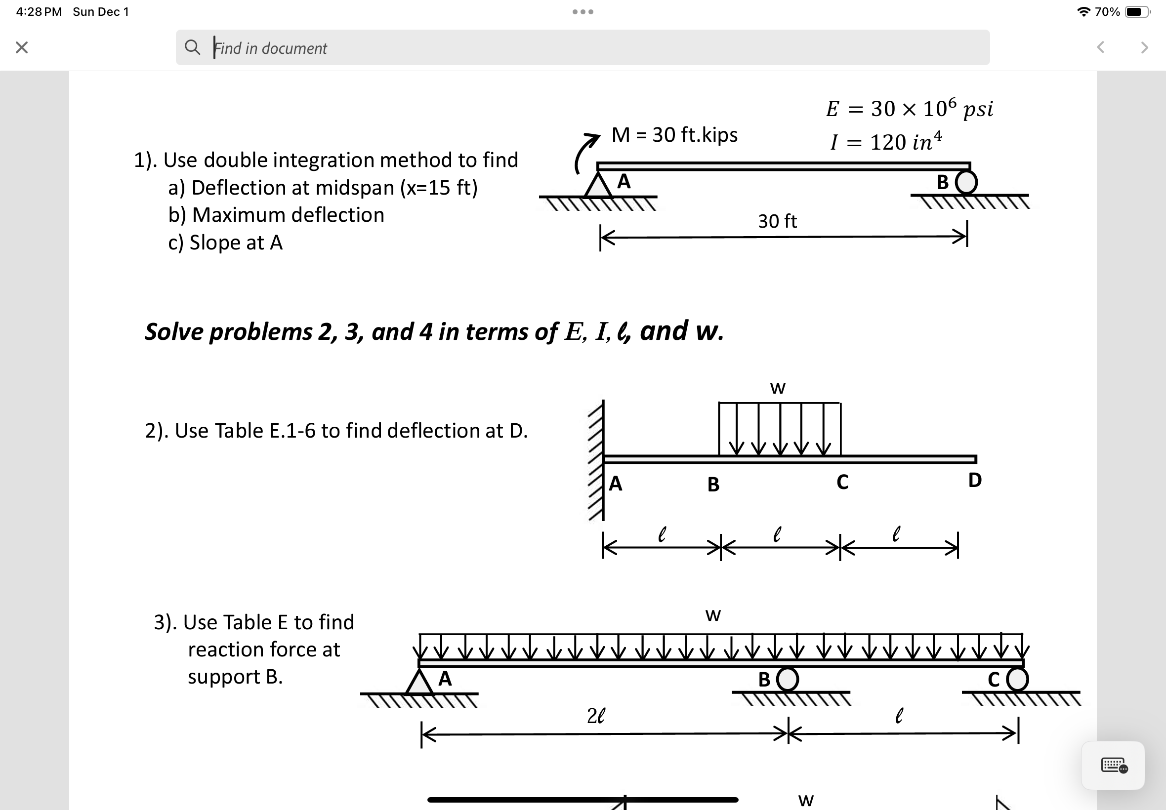 1). ﻿Use double integration method to finca) | Chegg.com