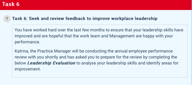 Task 6: Seek and review feedback to improve workplace | Chegg.com