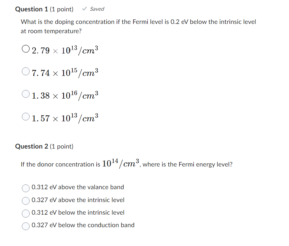 What is the doping concentration if the Fermi level | Chegg.com