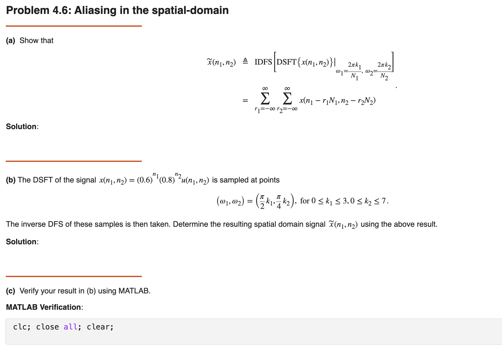 Solved Problem 4.6: Aliasing in the spatial-domain (a) Show | Chegg.com