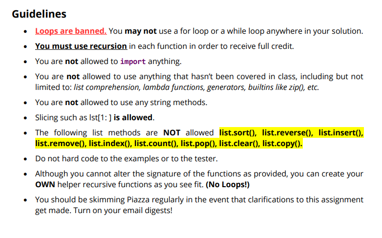 Solved Guidelines . • Loops are banned. You may not use a | Chegg.com