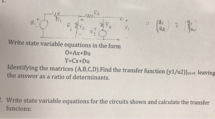 Solved K3 ie, tf Write state variable equations in the form | Chegg.com