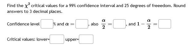 Solved Find the χ2 critical values for a 99% confidence | Chegg.com