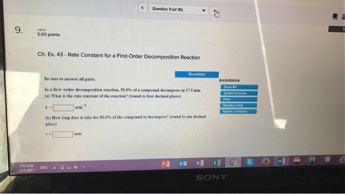 Solved Rate Constant for a First-Order Decomposition | Chegg.com