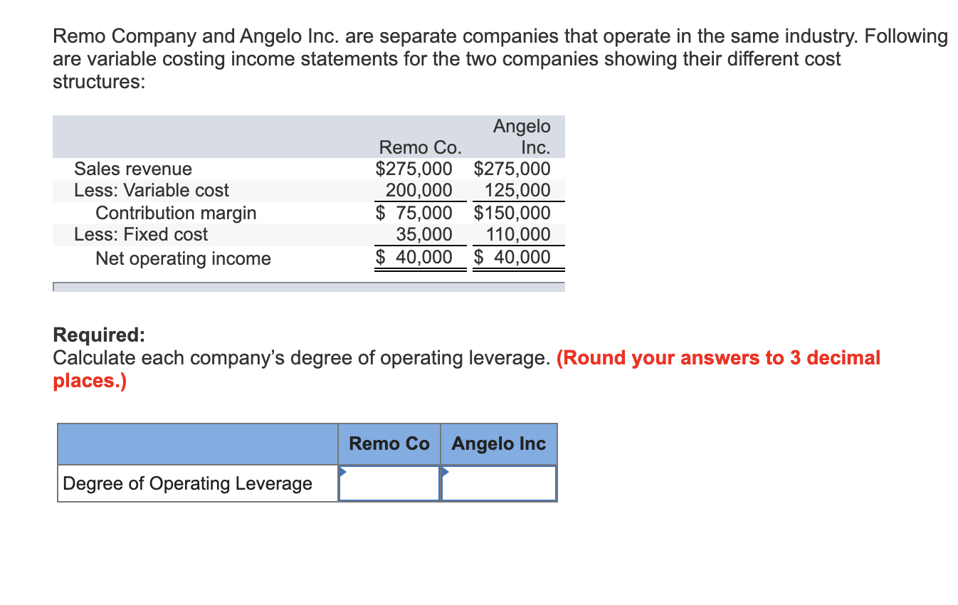 Solved Remo Company and Angelo Inc. are separate companies | Chegg.com