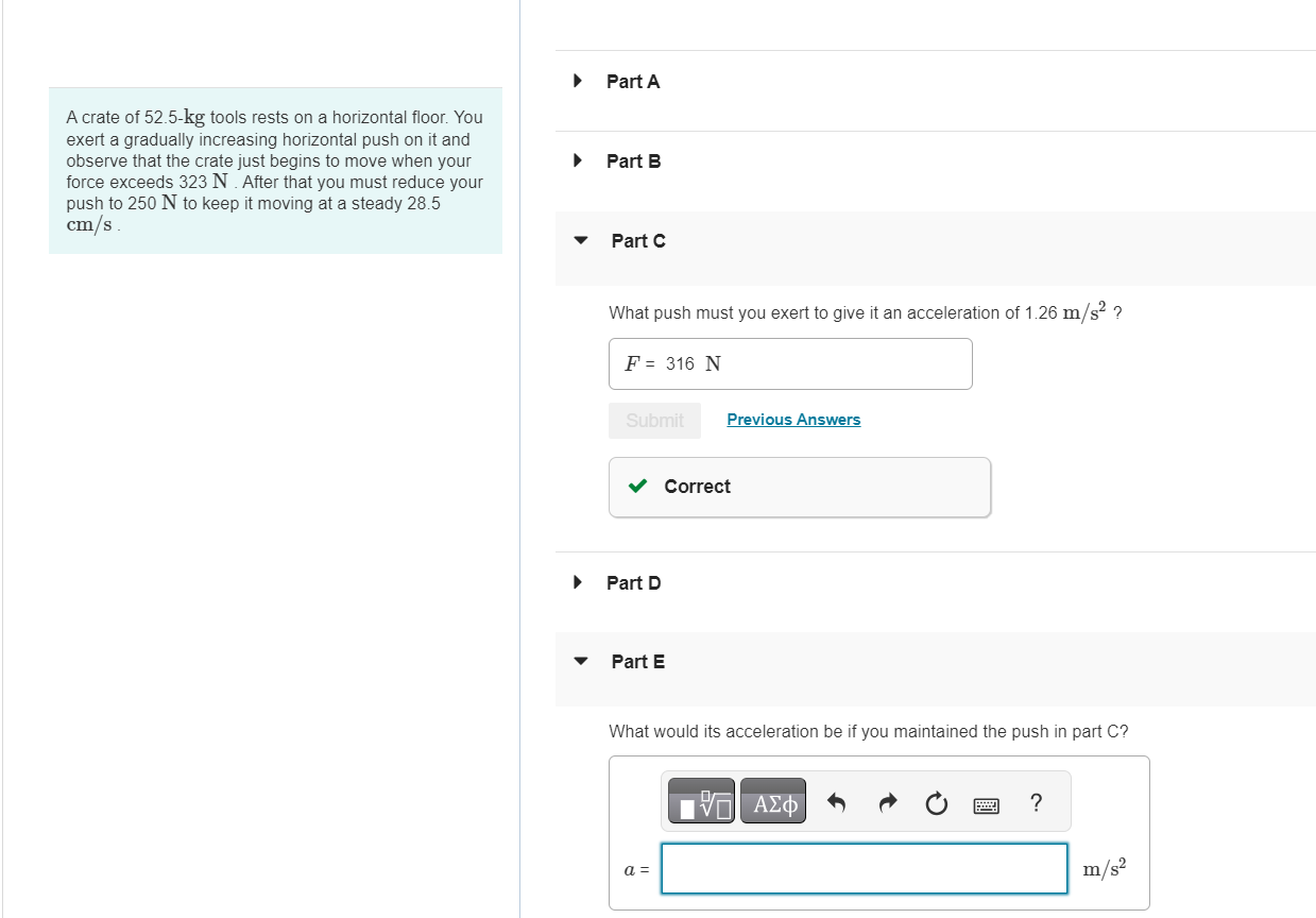 Solved A crate of 52.5-kg ﻿tools rests on a horizontal | Chegg.com