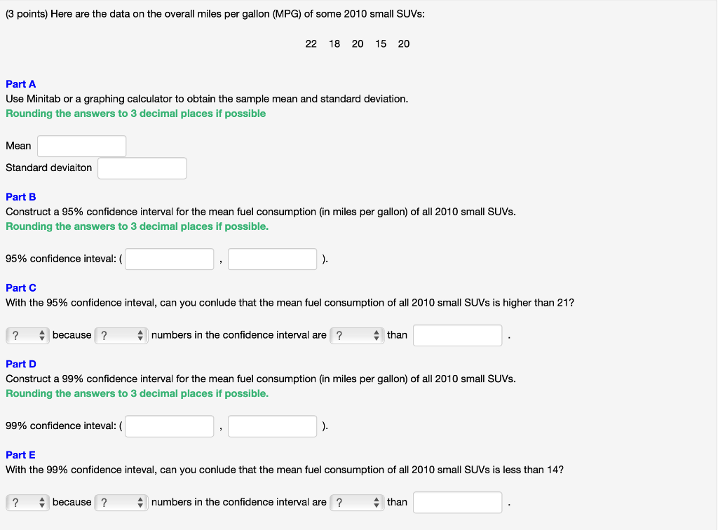 Solved (3 points) Here are the data on the overall miles per | Chegg.com