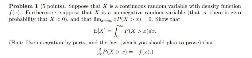 Solved Problem 1 (5 points). Suppose that X is a continuous | Chegg.com