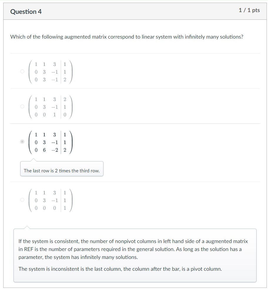 Question 4Which of the following augmented matrix | Chegg.com