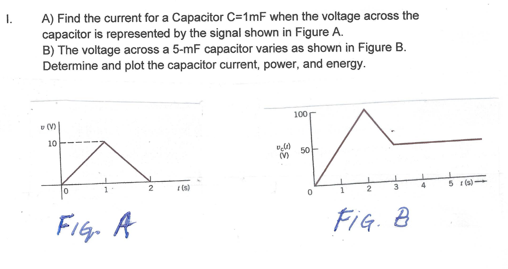 Solved A) Find the current for a Capacitor C=1mF when the | Chegg.com